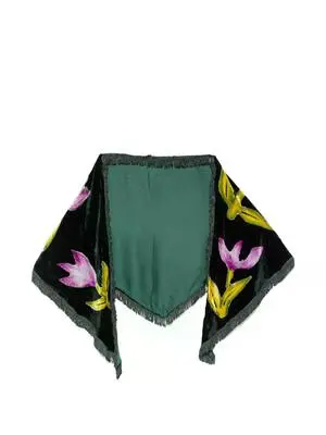 SGOMBERO CANTINE Floral-print Fringed Scarf - Green