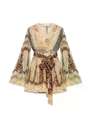Zimmermann Lace Belted Mini Dress - Neutrals