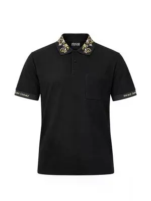 Versace Barocco-print Logo-embroidered Polo Shirt - Black