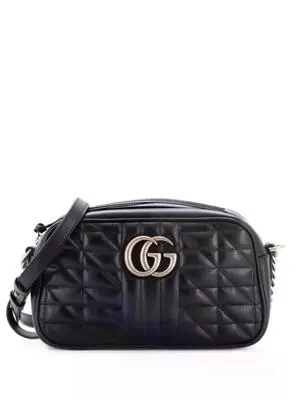 Gucci Gg Marmont Shoulder Bag Mixed Matelasse Leather Small Crossbody Bag - Black
