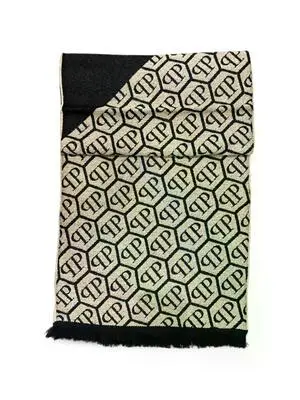 Philipp Plein Monogram-print Fringed Scarf - Black