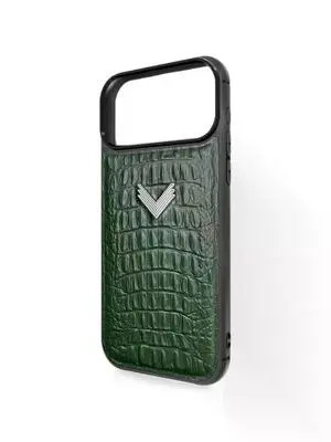 VELANTE Alligator-effect Leather Phone Case - Green