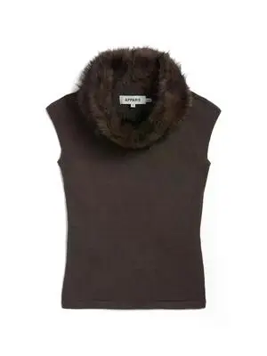 Apparis Vail Faux-fur Trim Sleeveless Top - Brown