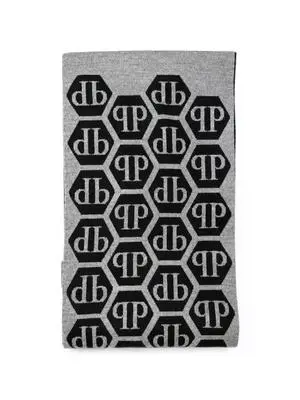 Philipp Plein Logo-intarsia Knitted Scarf - Grey