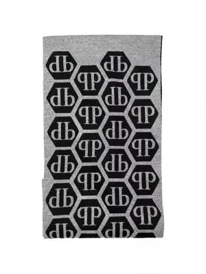 Philipp Plein Logo-intarsia Knitted Scarf - Grey