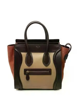 Celine 2012 Micro Tricolor Calfskin And Suede Luggage Tote Bag - Neutrals
