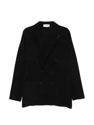 LARDINI Double-breasted Chevron-knit Blazer - Black