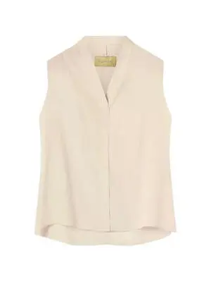 Momoni Kiri Pleated V-neck Top - Neutrals