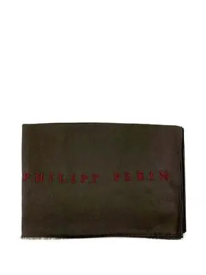 Philipp Plein Logo-embroidered Frayed Scarf - Black