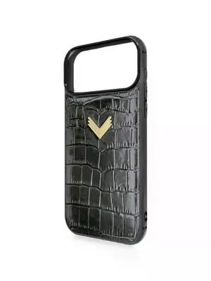 VELANTE Croc-embossed Leather Iphone 18 Pro Max Phone Case - Black