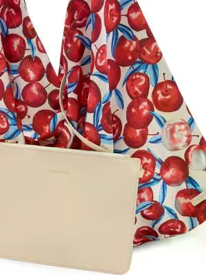 Farm Rio Medium Cherry-print Satin Tote Bag - Pink