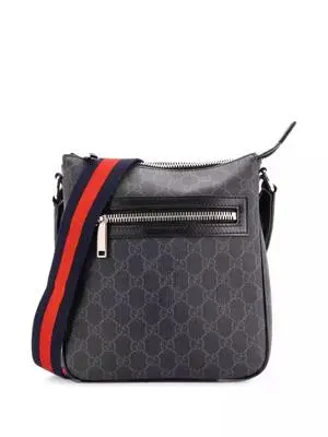 Gucci Web Strap Front Zip Messenger Bag Gg Coated Canvas Small Crossbody Bag - Black