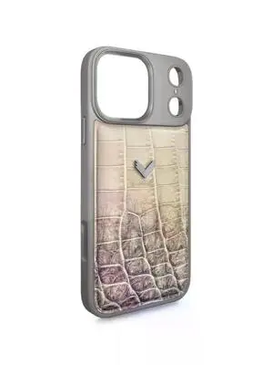 VELANTE Croc-embossed Leather Iphone 18 Pro Max Case - Grey