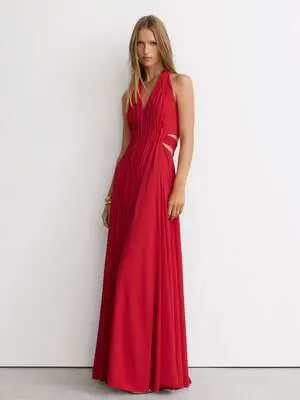 REISS Cara Halterneck Pleated Maxi Dress - Red