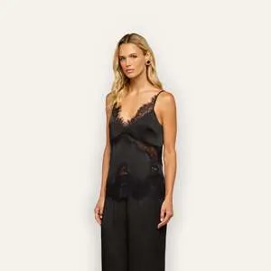 L'Agence Mitsu Satin Lace Camisole - Black