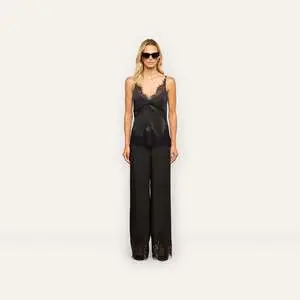 L'Agence Mitsu Satin Lace Camisole - Black