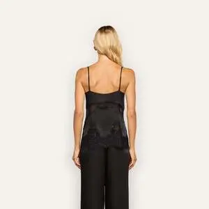L'Agence Mitsu Satin Lace Camisole - Black