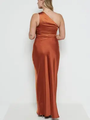 PRETTY LAVISH Juliet Ruched Maxi Bridesmaid Dress - Copper