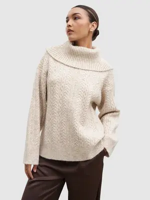 PRETTY LAVISH Blossom Cable Knit Roll Neck Jumper