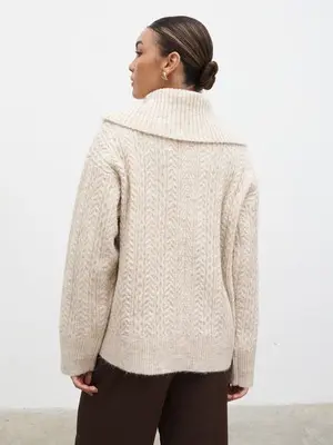 PRETTY LAVISH Blossom Cable Knit Roll Neck Jumper