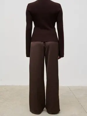 PRETTY LAVISH Breya Satin Drawstring Wide Leg Trousers - Brown