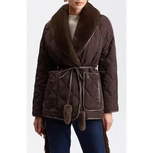 Avec Les Filles Faux Fur Trim Quilted Jacket