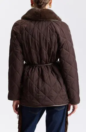 Avec Les Filles Faux Fur Trim Quilted Jacket