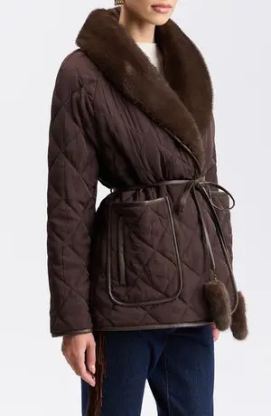 Avec Les Filles Faux Fur Trim Quilted Jacket
