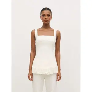 PRETTY LAVISH Verona Fringed Tweed Top