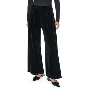Dkny Pleated Velvet Wide Leg Pants - Black