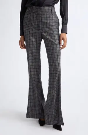 Gabriela Hearst Rhein Check Wool & Silk Flare Leg Pants - Charcoal Multi
