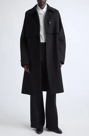 JIL SANDER Oversize Wool Cape Trench Coat