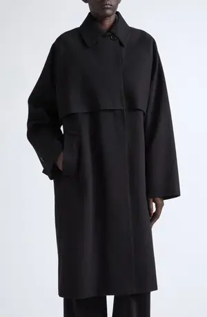 JIL SANDER Oversize Wool Cape Trench Coat