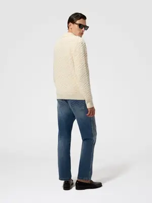 Missoni Long-sleeve Wool And Viscose Zig Zag Polo Shirt - Beige