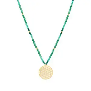 SEVEN SAINTS Flower Of Life Necklace For Joy & Prosperity With Green Aventurine - Gold