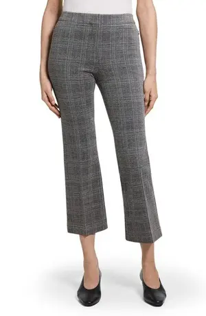 Theory Glen Plaid Ankle Kick Pants - Tan Multi