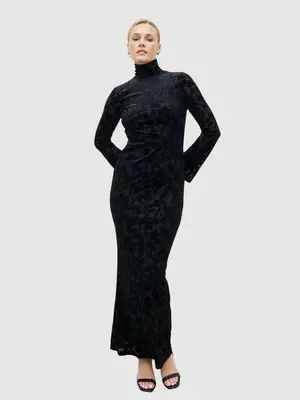 PRETTY LAVISH Caitlin Flocked Backless Maxi Dress - Black