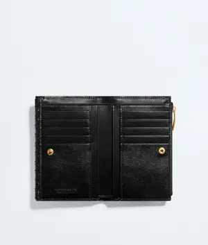 Bottega Veneta Intrecciato Piccolo Medium Bi-fold Zipped With Flap - Black
