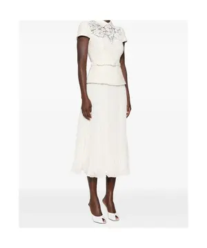 SELF-PORTRAIT Lace-panelled Pleated Midi Dress