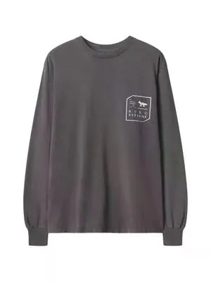 Maison Kitsuné Logo-print Long-sleeve T-shirt - Grey