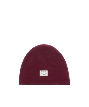 Acne Studios Cashmere Beanie With Logo Deep Red