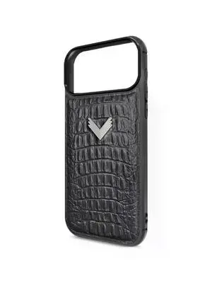 VELANTE Alligator-effect Leather Iphone 18 Pro Max Phone Case - Black