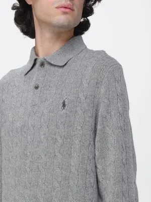 Polo Ralph Lauren Long-sleeve Knitted Polo In Wool And Cashmere With Pony Logo - Grey