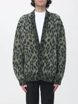 LANEUS Animal Print V-neck Cardigan In Wool And Alpaca Blend - Green