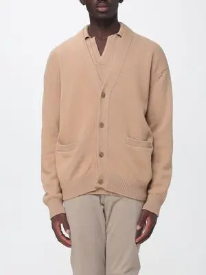 LANEUS V-neck Merino Wool And Cashmere Cardigan With Patch Pockets - Camel