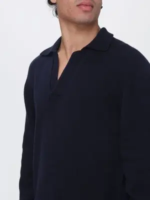 LANEUS Long-sleeved Merino Wool And Cashmere Knit Polo - Blue