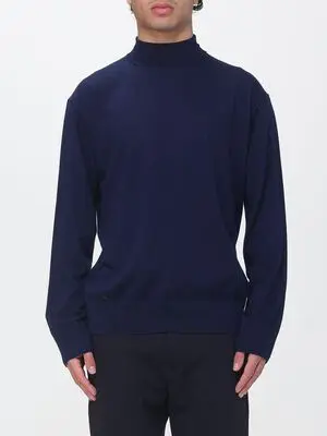 LANEUS Pure Virgin Wool Turtleneck Jumper With Ribbed Hems - Blue