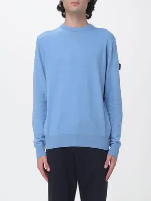 Peuterey Crewneck Jumper In A Cotton And Wool Blend With An Applied Logo - Gnawed Blue