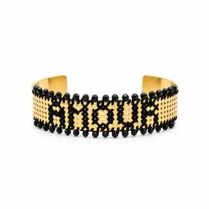 L'EIGHT STUDIO Gold-plated Beaded Cuff Bracelet – Amour - Black