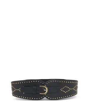 Gerard Darel Olympe Studded Leather Waist Belt - Black